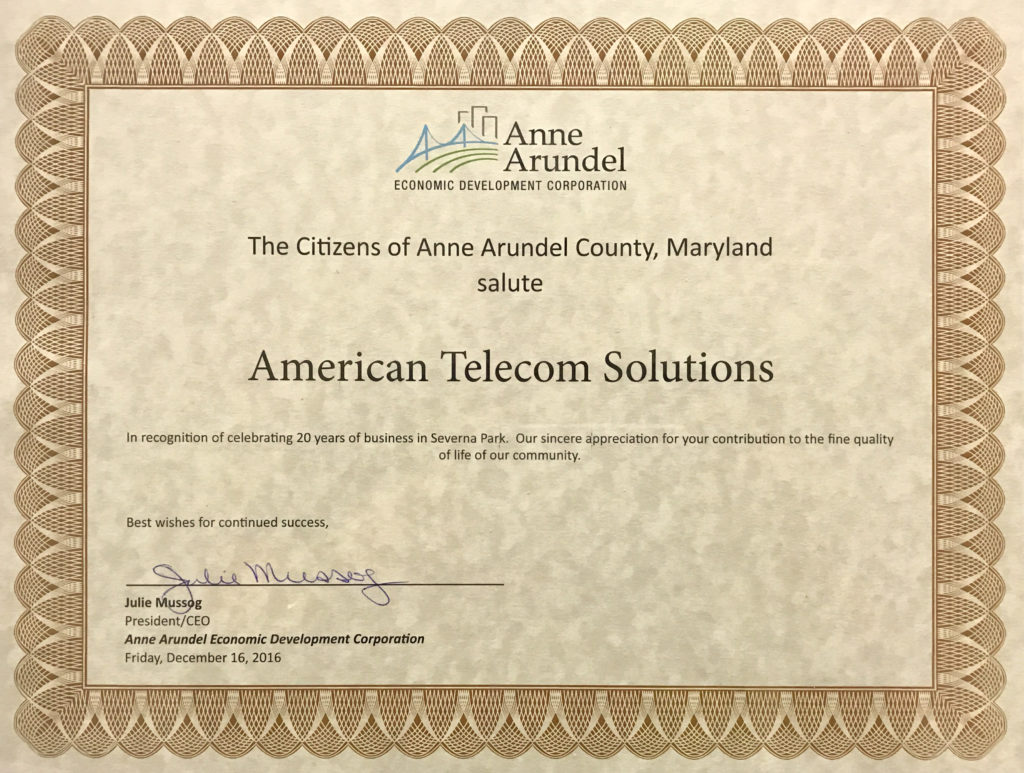 American Telecom Solutions Recognized for 20 Years of Business in ...